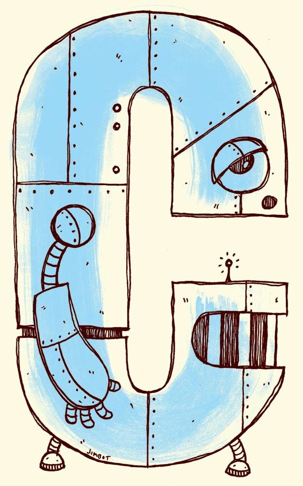 Robot Alphabet Letter C pink blue or green Jimbot