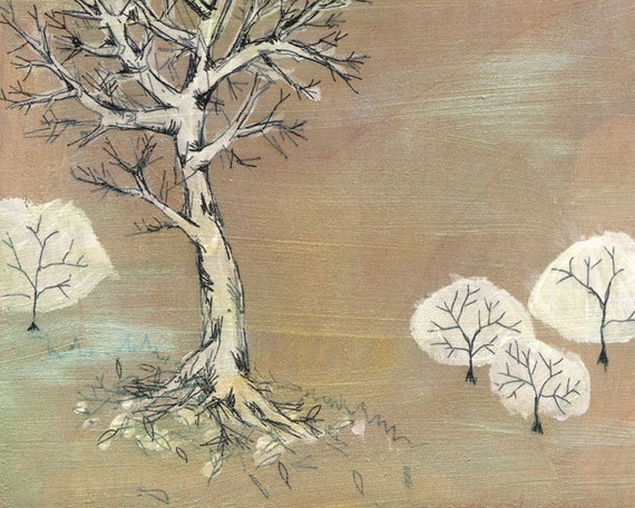 Items similar to White Tree on wood - Art Print - 8x8 - square on Etsy