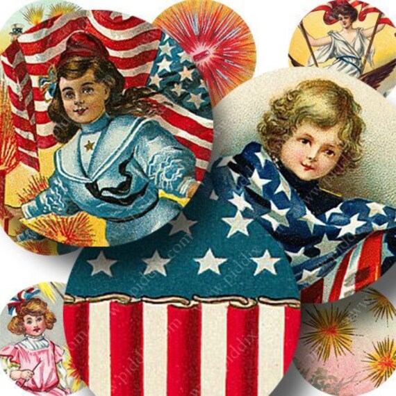 Fourth of July Digital Collage Sheet 1 inch Circles piddix