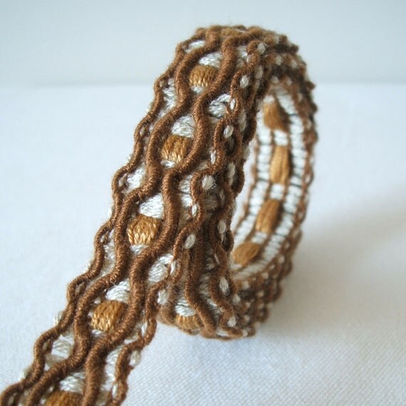 vintage macrame style trim in mocha and toffee brown 2 yards