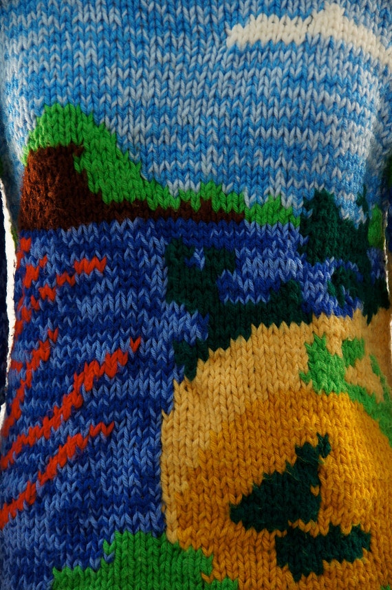 SALE Hand Knit Landscape Sweater in Chunky Wool vintage