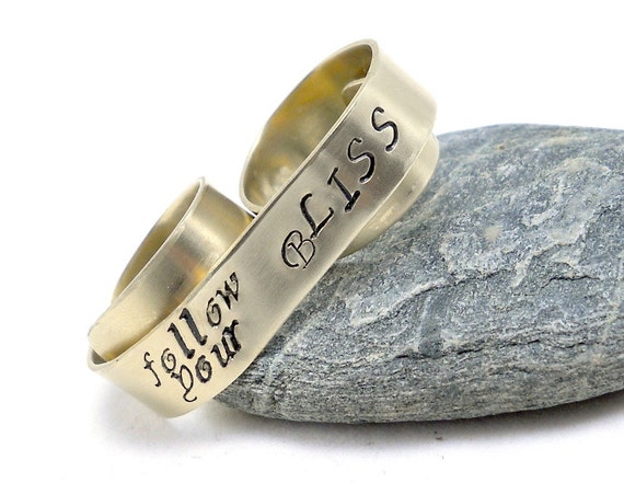 Gold Knuckle Ring Two Finger Ring Custom Banner Ring by MerCurios