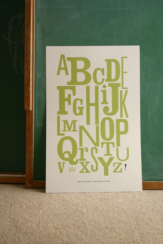 Alphabet Poster Lime Green by SparklePower on Etsy