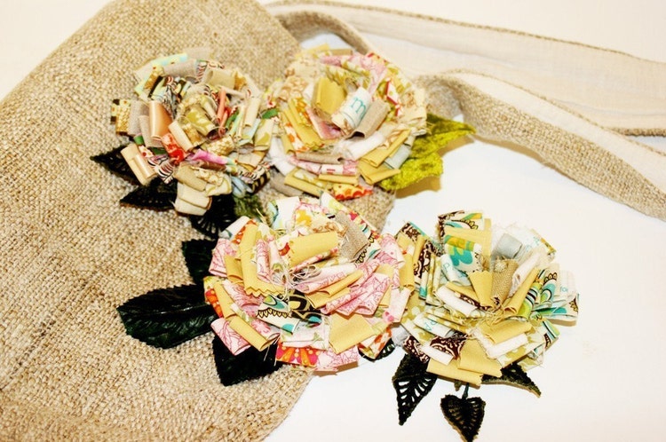 Fabric Scrap FlowerPDF Tutorial by rebeccasower on Etsy