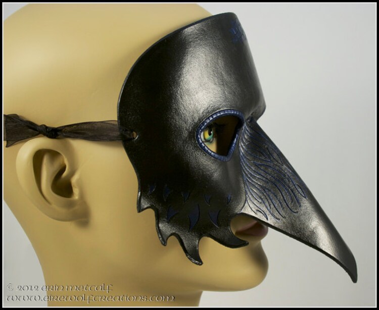 Raven or Crow leather mask black bird by EirewolfCreations on Etsy