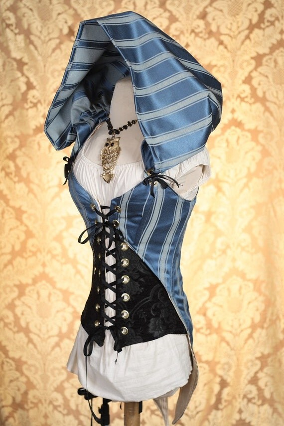 Blue Stripe Hooded 3 Piece Corset Set Waist by damselinthisdress