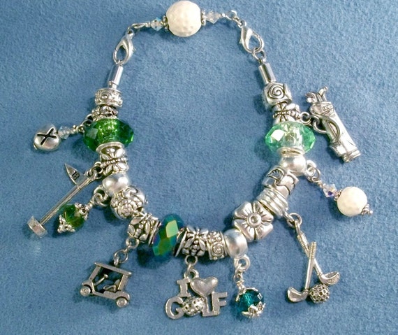 Items similar to Golf Theme Charm Bracelet in Pandora Chamilia European ...