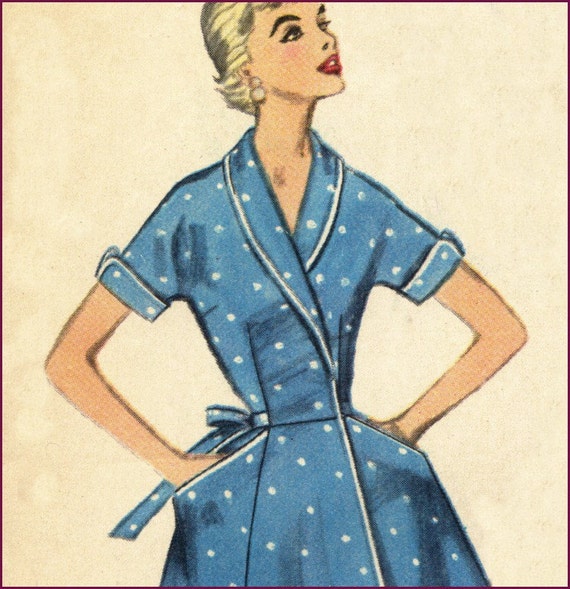 Vintage 1950s double breasted house dress coat hostess gown 34