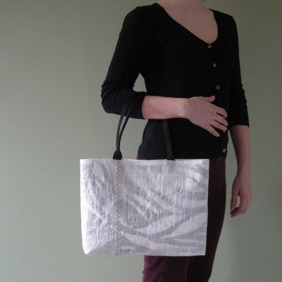 Recycled Sail Purse Mylar and Kevlar Black and White Seaweed