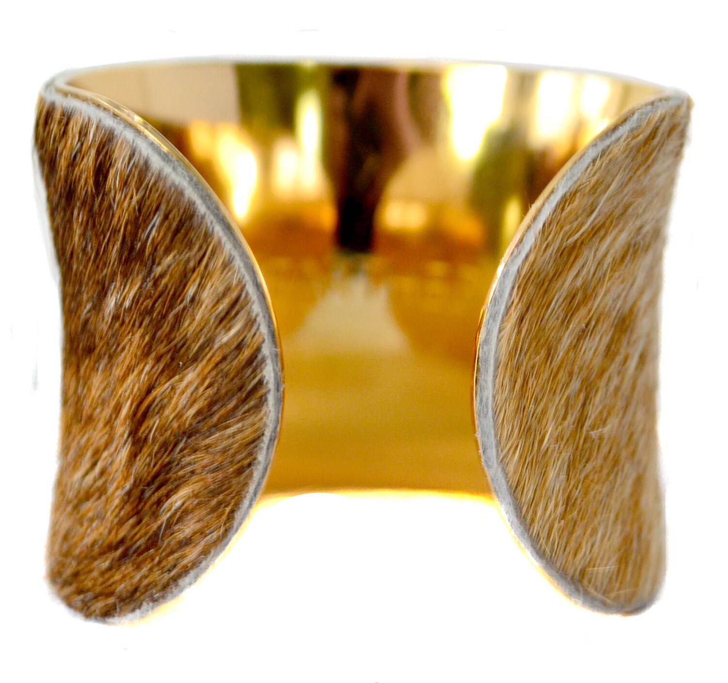 Cowhide Fur Cuff Bracelet Blonde Brindle Gold Lined by UNEARTHED
