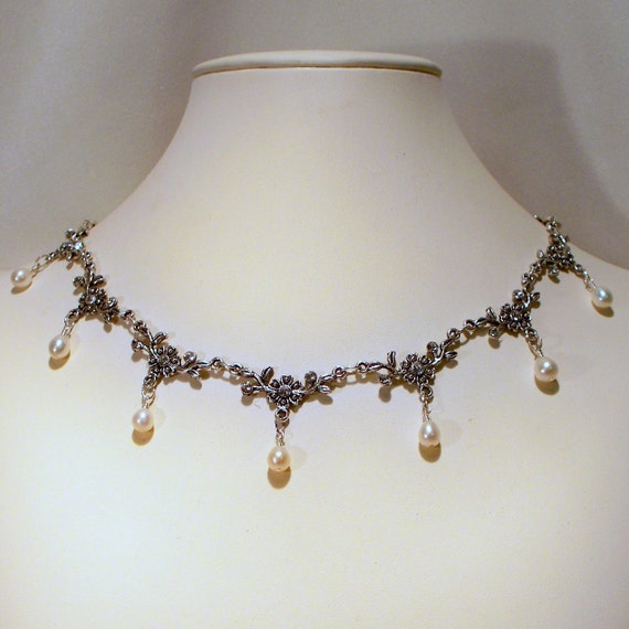 Swarovski Crystal Flowers and Pearls Necklace