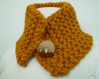 Items similar to Mocha Knit Cowl Neckwarmer with Button Closure on Etsy