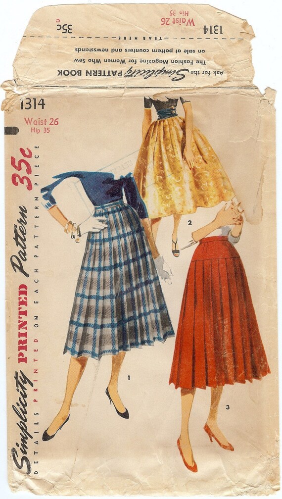 Vintage 1950s Pleated Skirt Sewing Pattern Simplicity 1314