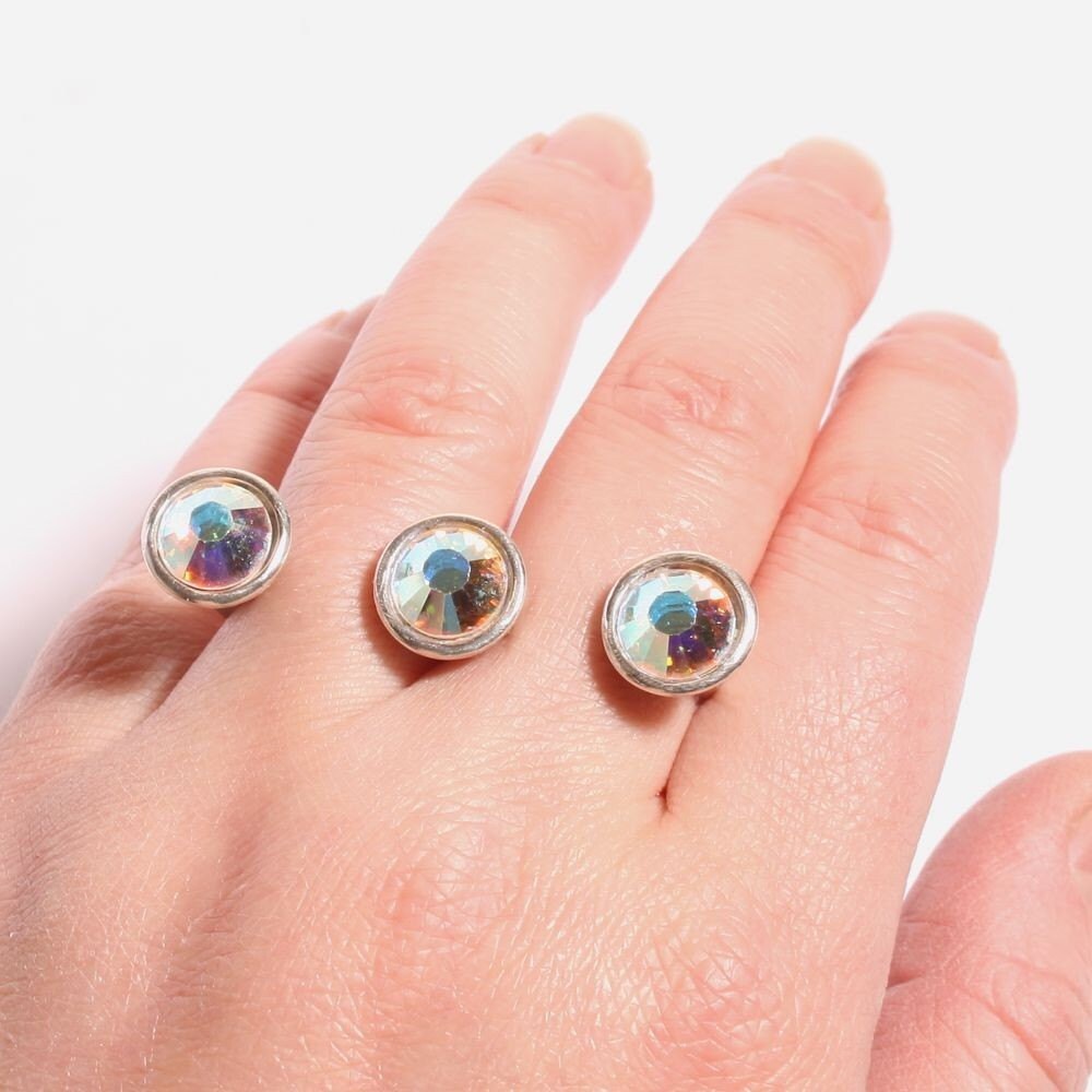 Sterling Silver 2 finger Ring and Swarovski Crystal by
