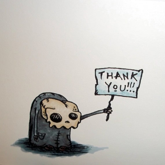 Skull Monster Thank You Card Set of 4 Greeting Card Pack A2 by