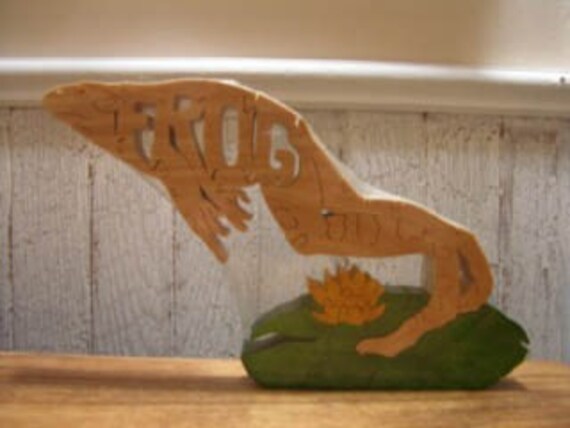 Frog Jumping Animal Puzzle Wooden Toy Hand Cut with Scroll