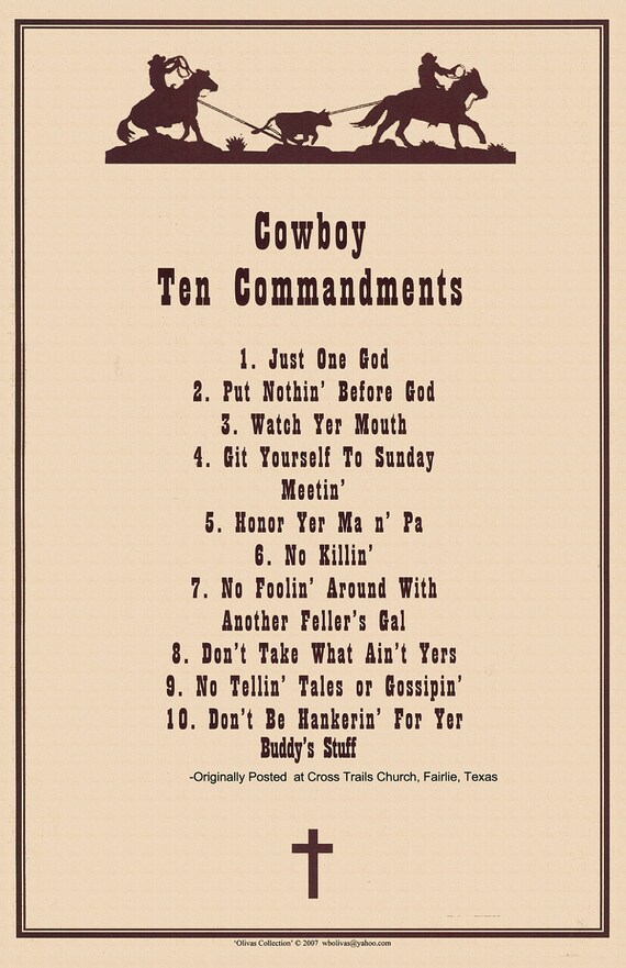 Items similar to Cowboy 10 Commandments on Etsy