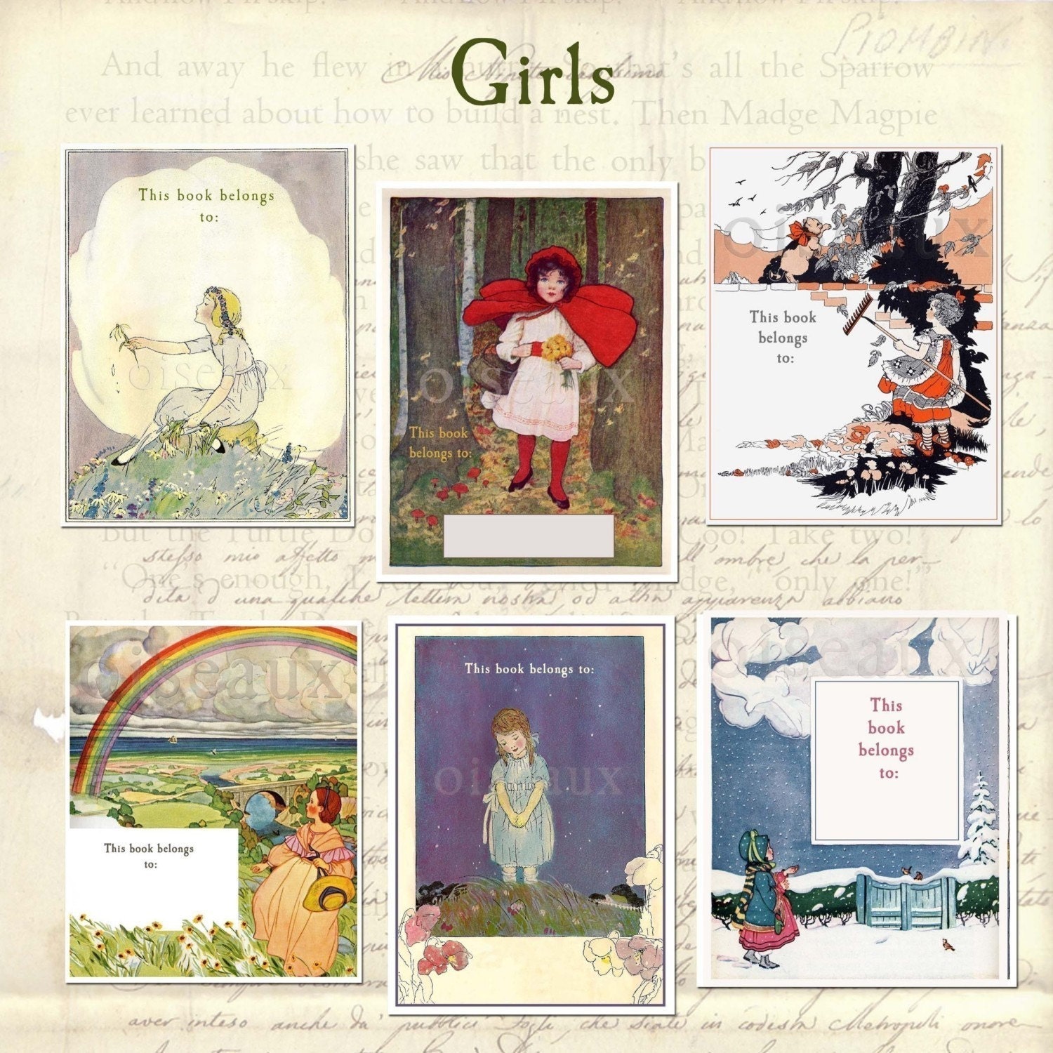 Assorted Vintage Little Girls BLANK Bookplates