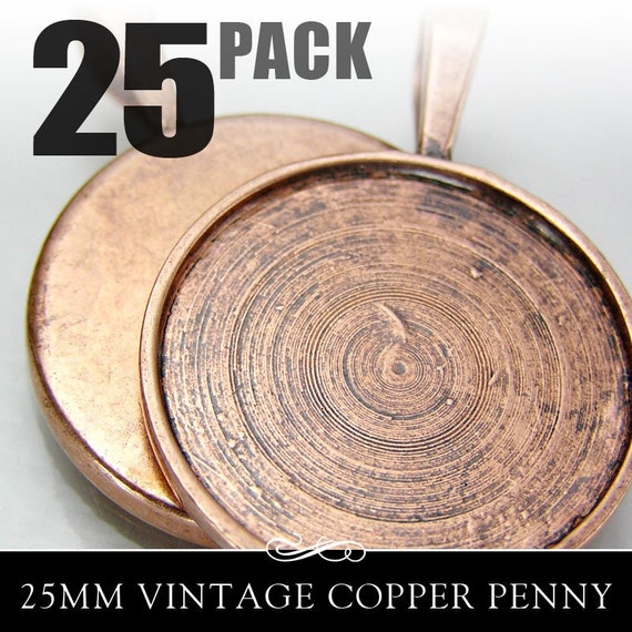 Vintage Copper Penny Round Bezel Pendant Setting. 1 inch or