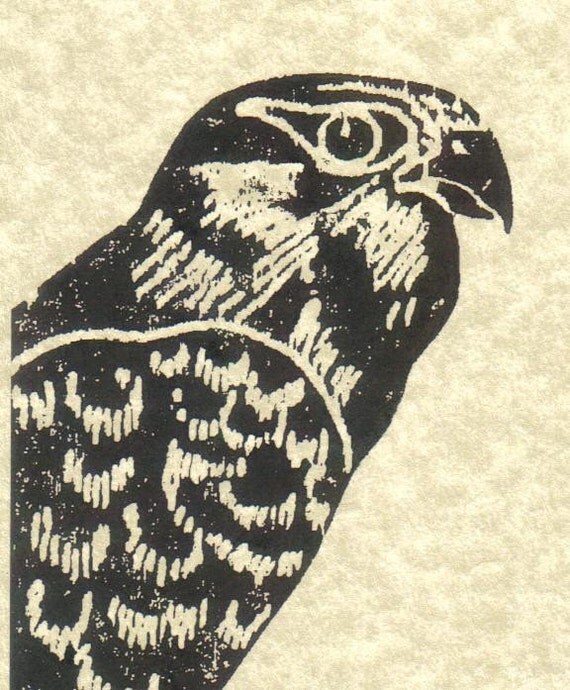 Items similar to Falcon Wood Block Print Card on Etsy