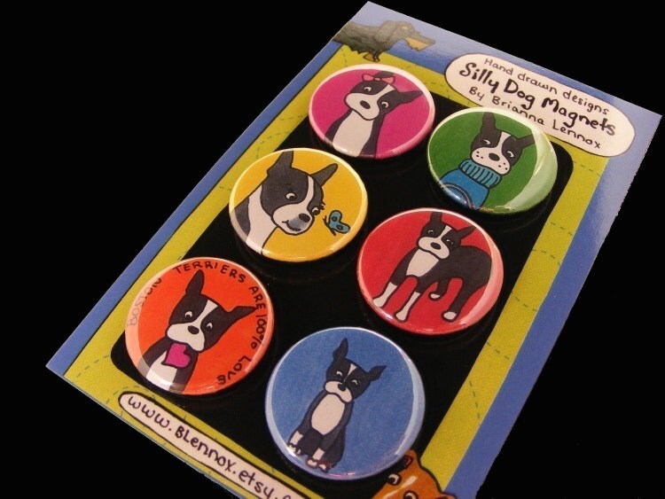 Boston Terrier Magnet set by SillyDogMagnets on Etsy