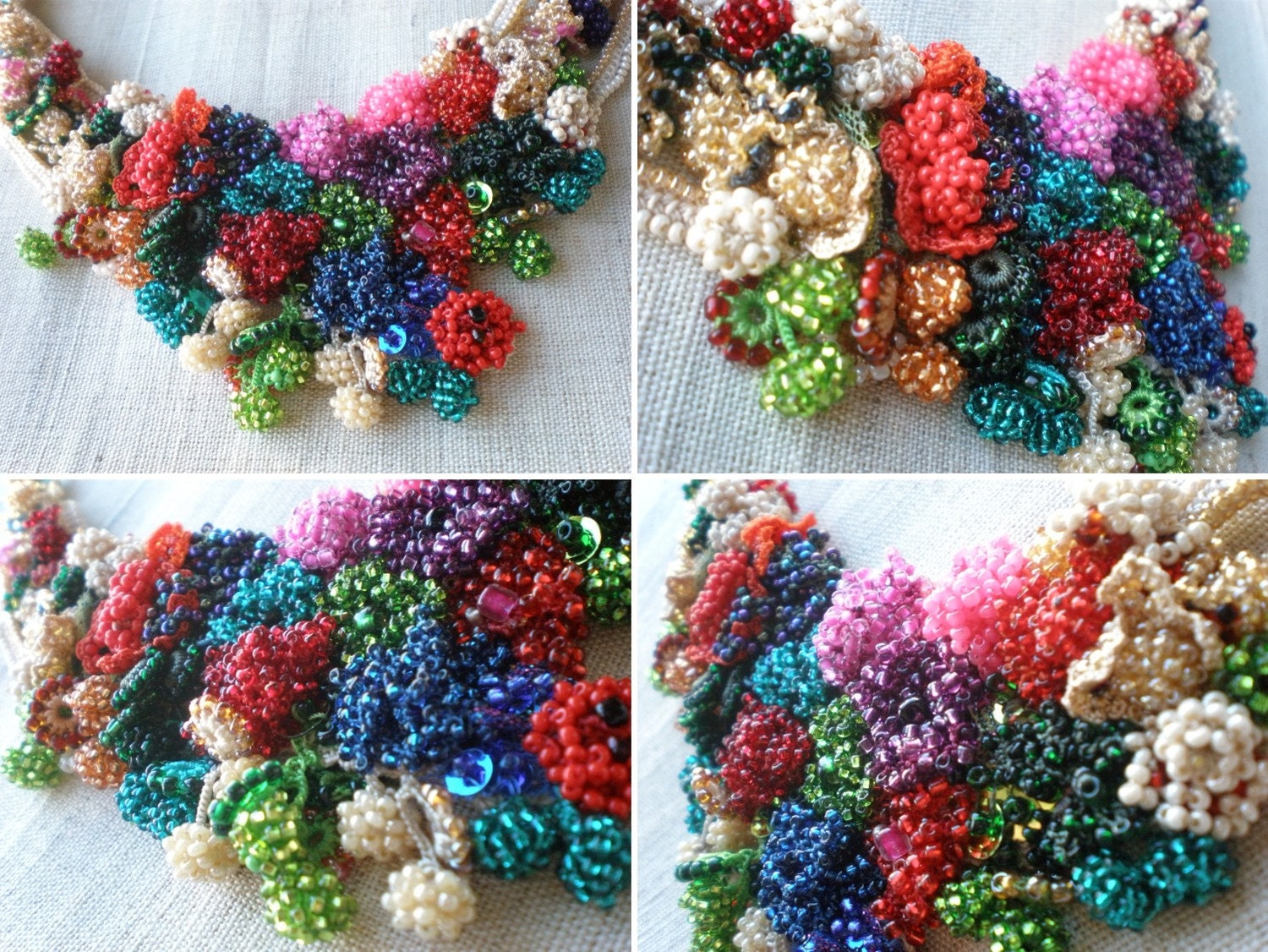 Buddleja Davidii ... Freeform Beaded Crochet Necklace