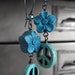 Aqua Peace Sign Earrings Aqua Flower Earrings Teal Turquoise