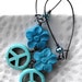 Aqua Peace Sign Earrings Aqua Flower Earrings Teal Turquoise