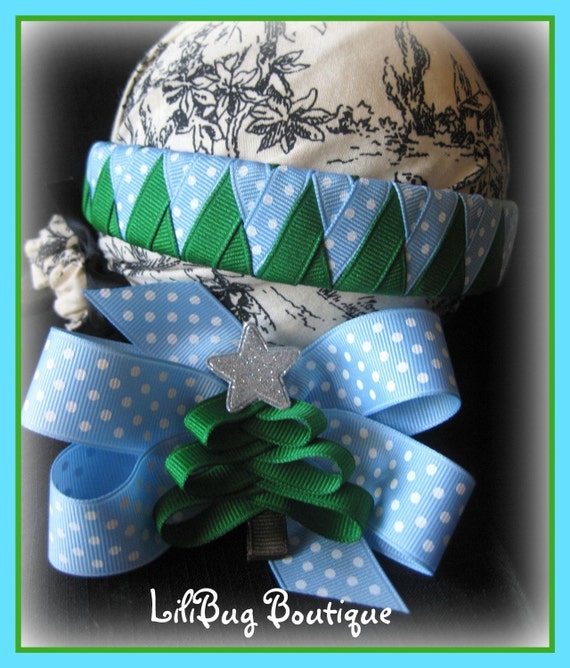 LiliBug Snowy Winter Tree 3-in-1 Woven Headband and HairBow