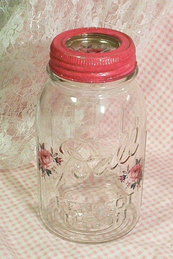 Ball Mason Jar Shabby Chic Roses Pink Vintage Cottage Decals