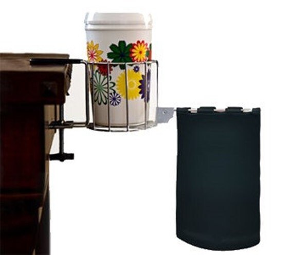 DRINK HOLDER AND TRASH BAG HOOKS ON YOUR SCRAPBOOKING TABLE TO