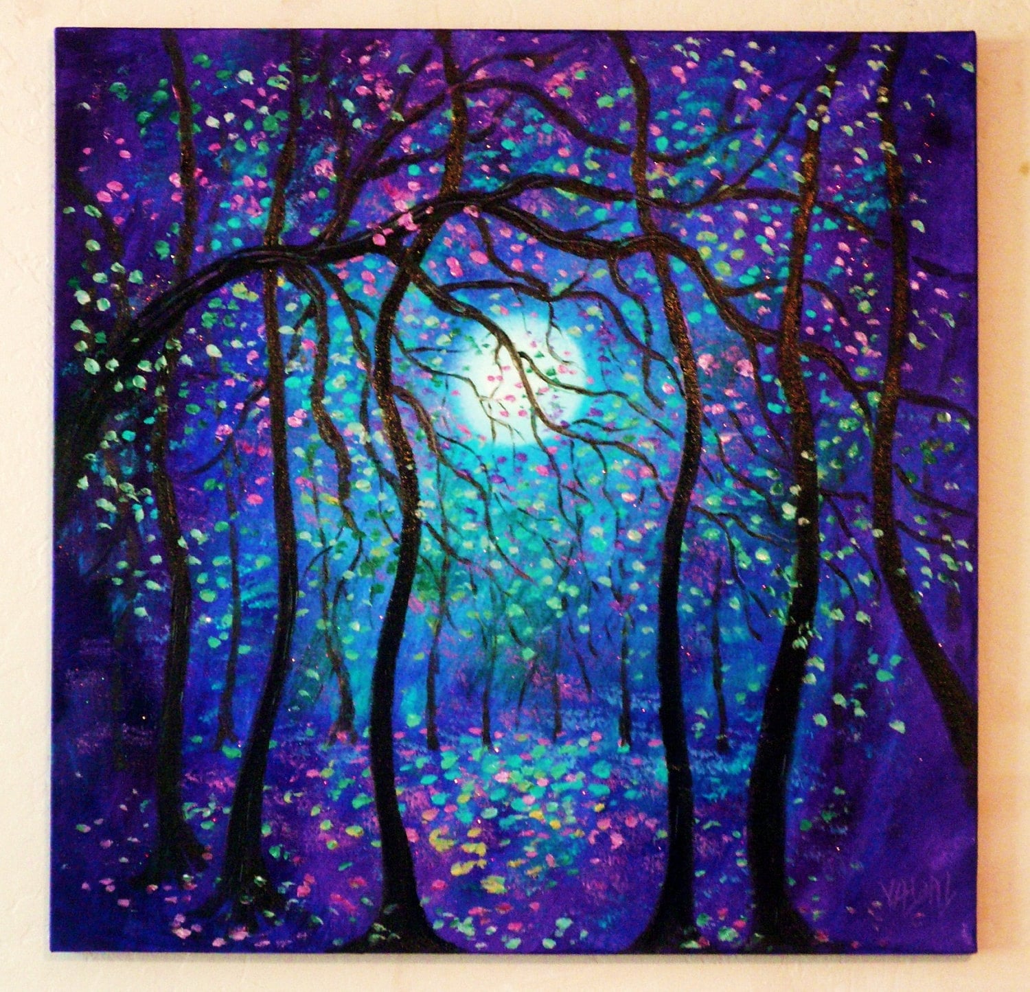 Original oil painting Spring Moon Abstract 24 x 24 Free