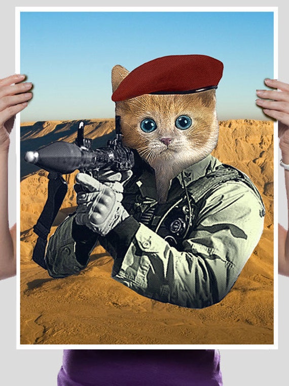 Items similar to Cat, Kitty, Kitten, Cat with gun, Meow, Art Print ...