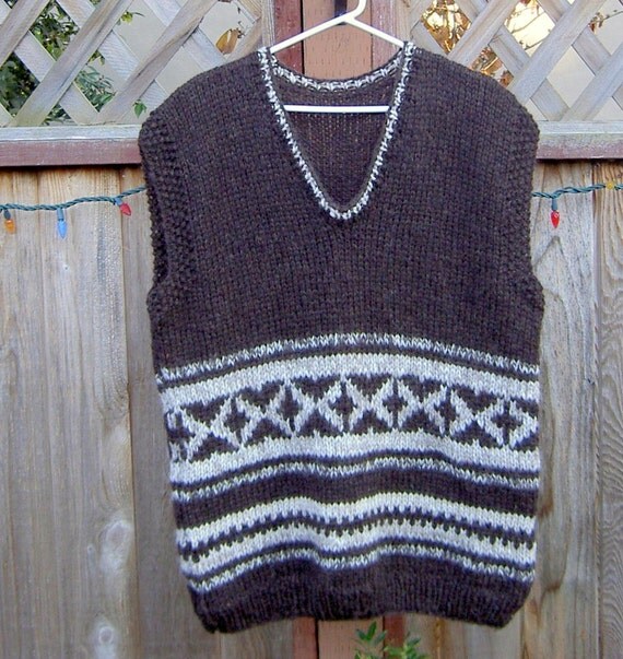 COWICHAN INDIAN SWEATER VEST HANDKNIT PURE WOOL NATURAL COLORS