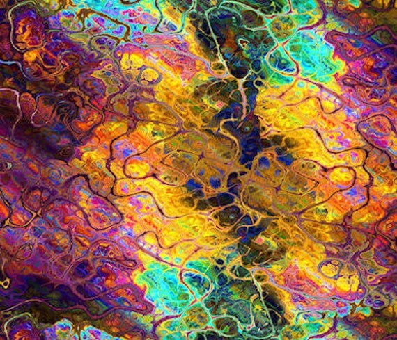 Artist Made Panel Abstract Fiber Art Quilting Fabric Cosmos