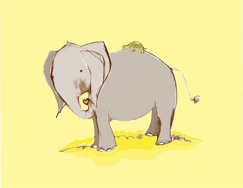 Elephant with Turtle Friend Print by nikku on Etsy