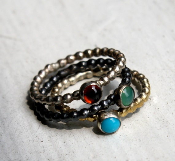 Items similar to Handmade Sterling Silver Beaded Ring Trio on Etsy