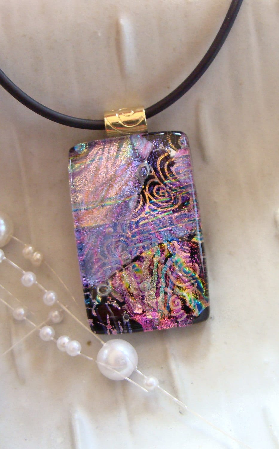 Dichroic Fused Glass Pendant Glass Jewelry Pink Magenta