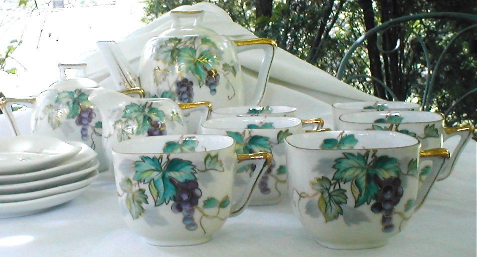 Porcelain Tea Service Purple Grapes and Vine Vintage