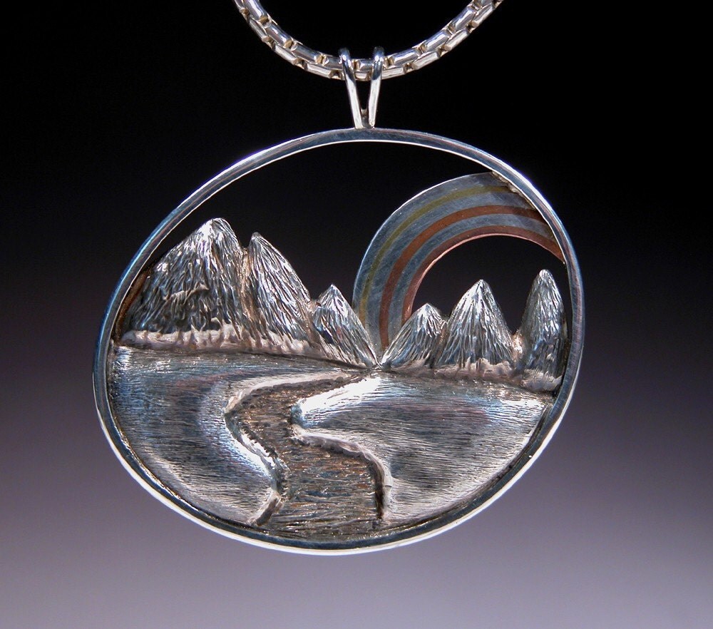 Sterling Silver Pendant with Marriage of Metals MOUNTAIN