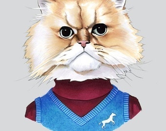 Punk Cat art print Pet Portrait Animals in Clothes