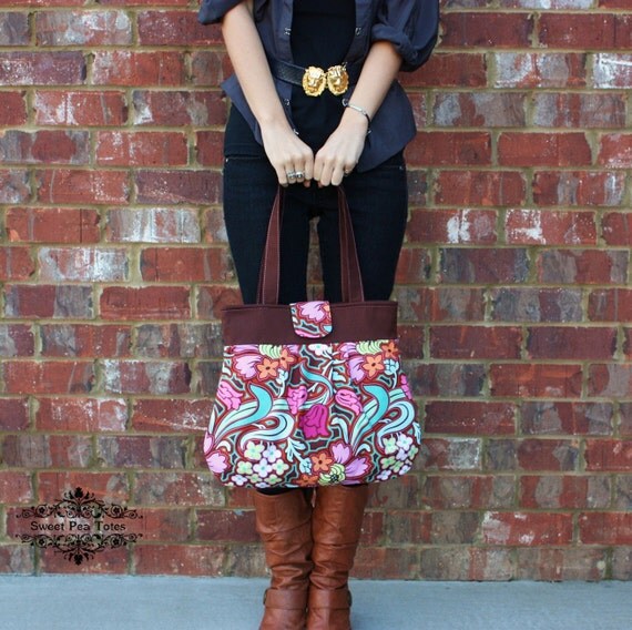 Amy Butler Soul Blossoms fabric Pleated Handbag / Purse