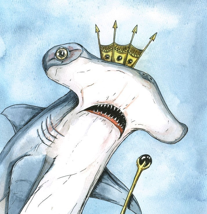 Hammerhead Shark Queen 5 x 7 an original hand painted queen