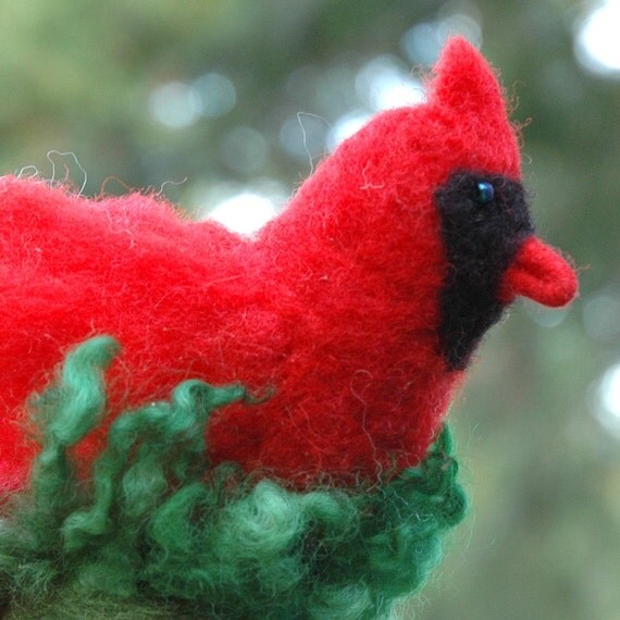 Cardinal Tree Topper Needle Felted Holiday Decor