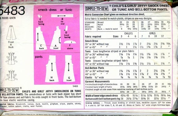 Vintage 70s Simplicity 5483 Girls Jiffy Pinafore Smock Top