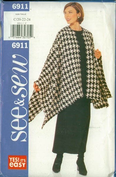 90s Sewing Pattern See and Sew 6911 Plus Size Cape Tunic and