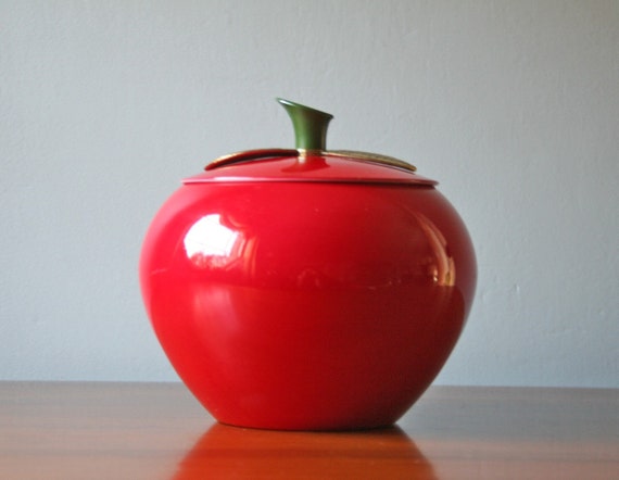 vintage red metal apple canister small