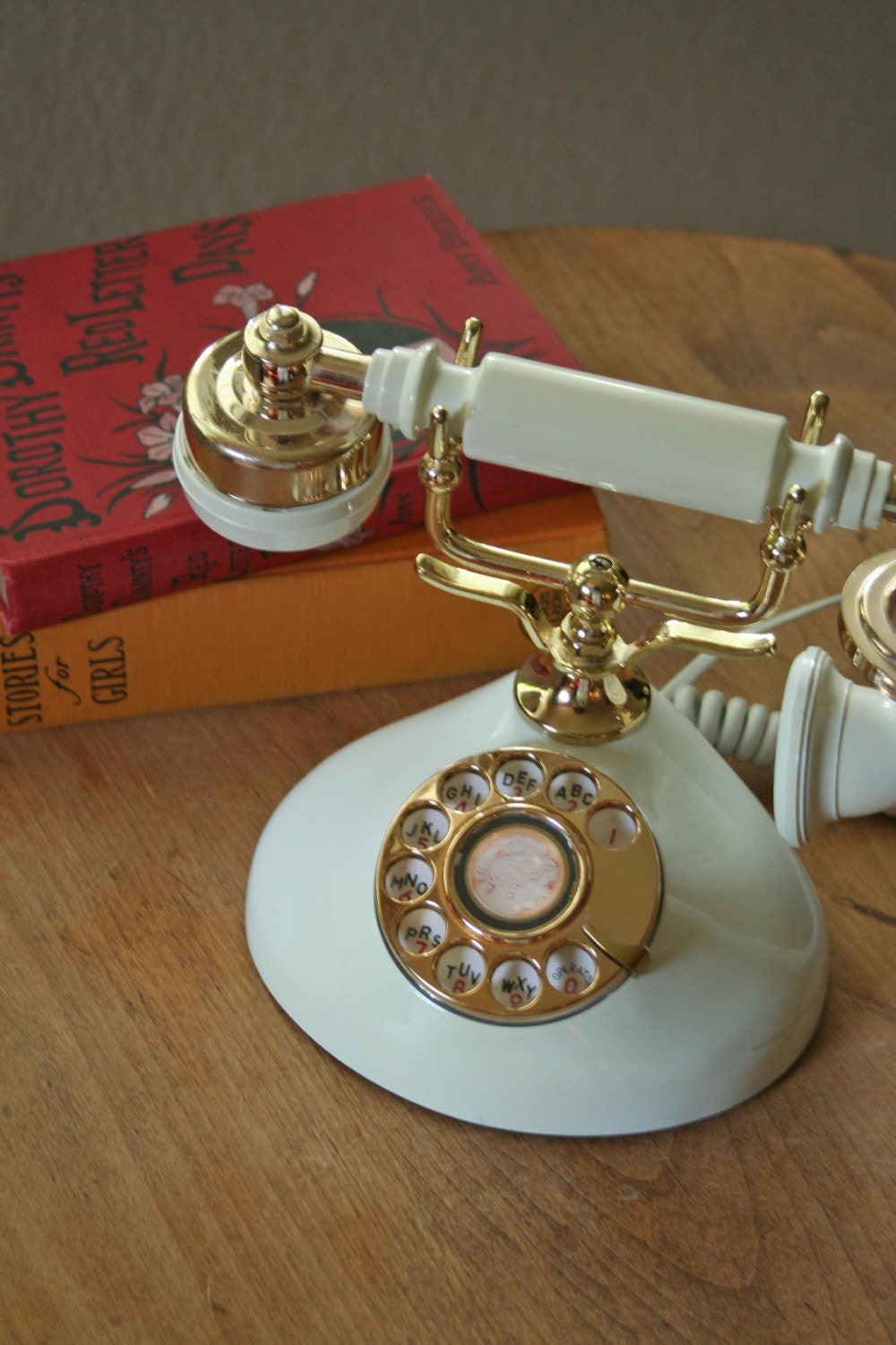 vintage princess phone white and gold tone