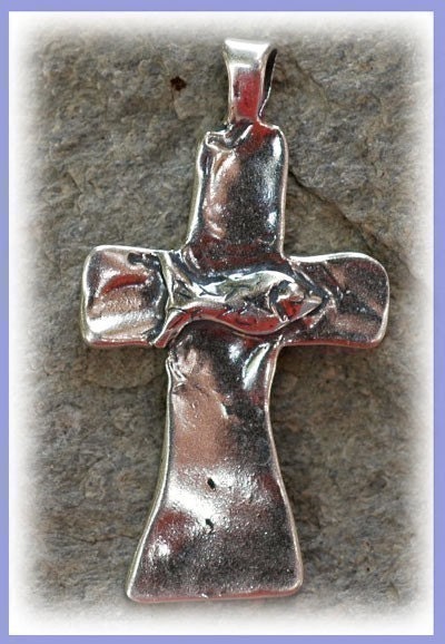 Fish on Cross Sterling Silver Pendant