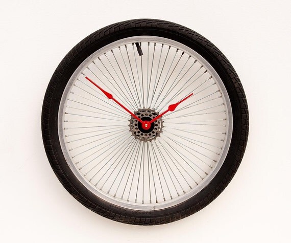 Recycled Bike Wheel and Tire Clock by pixelthis on Etsy